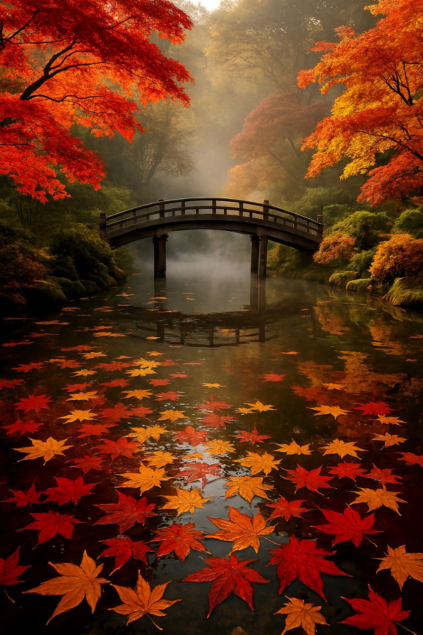 Solve Autumn Bridge Reflection jigsaw puzzle online with 54 pieces