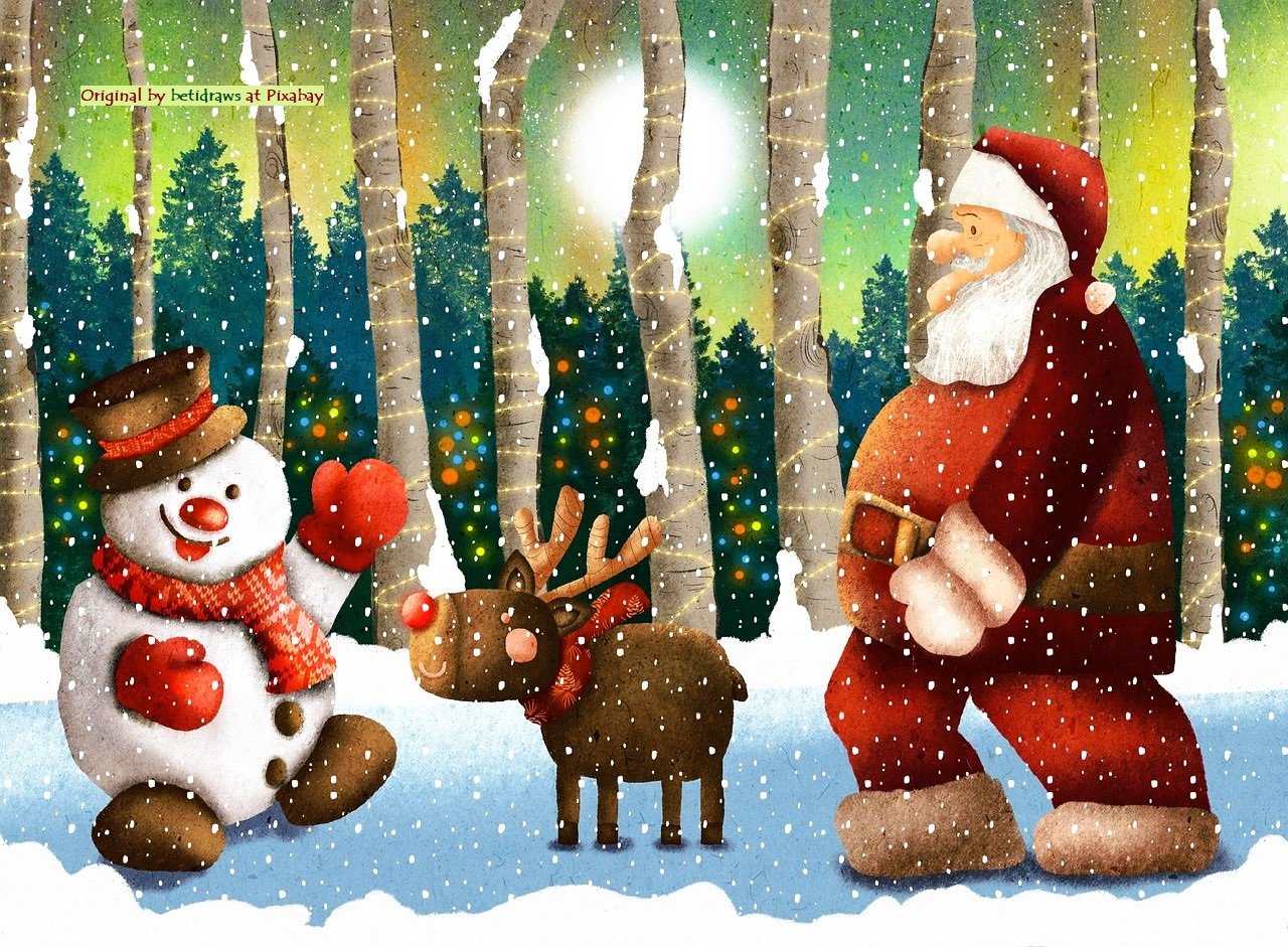 Solve Santa, Rudolph and Frosty ⛄ jigsaw puzzle online with 63 pieces