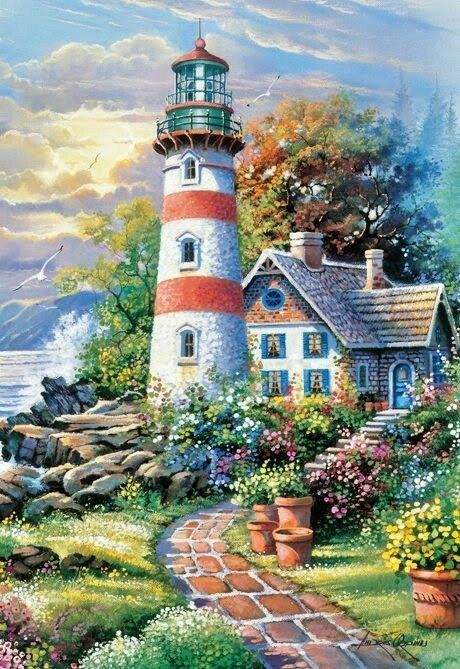 Solve Lighthouse and cottage jigsaw puzzle online with 88 pieces