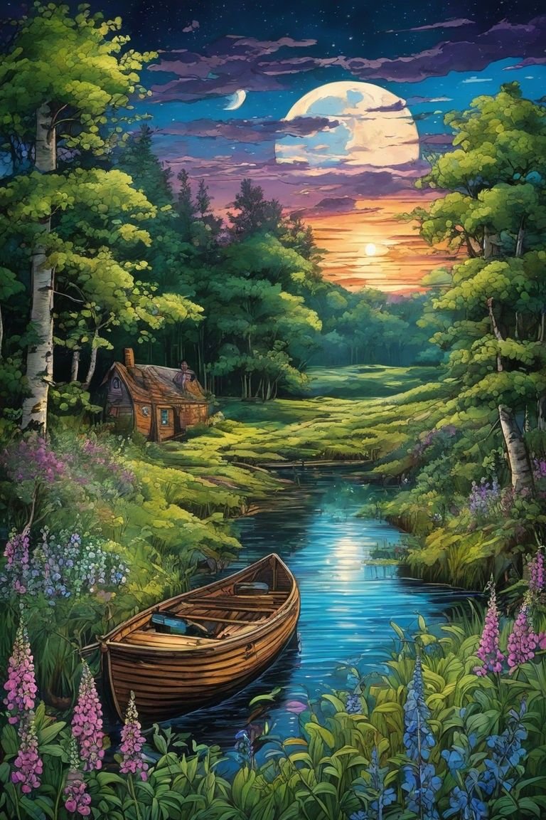 Solve PUZZLE - Moonlight Reflection jigsaw puzzle online with 77 pieces