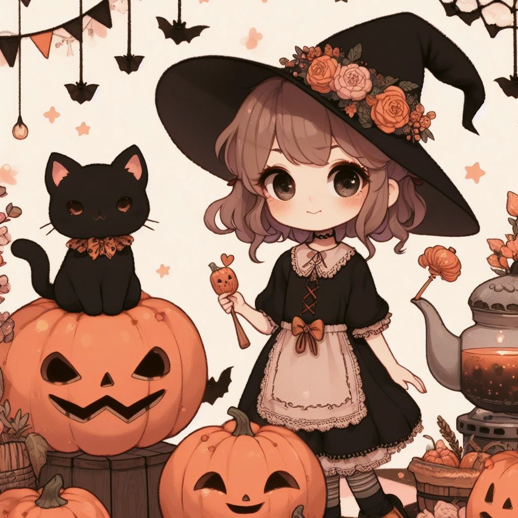 Solve Halloween cute witch and cat jigsaw puzzle online with 306 pieces