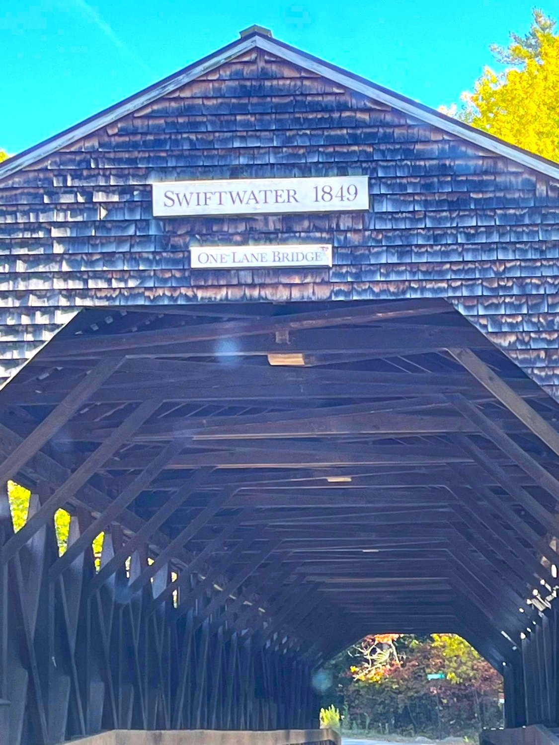 Jigsaw Puzzle | 63 pieces | Suzanne visiting Swiftwater Covered Bridge ...