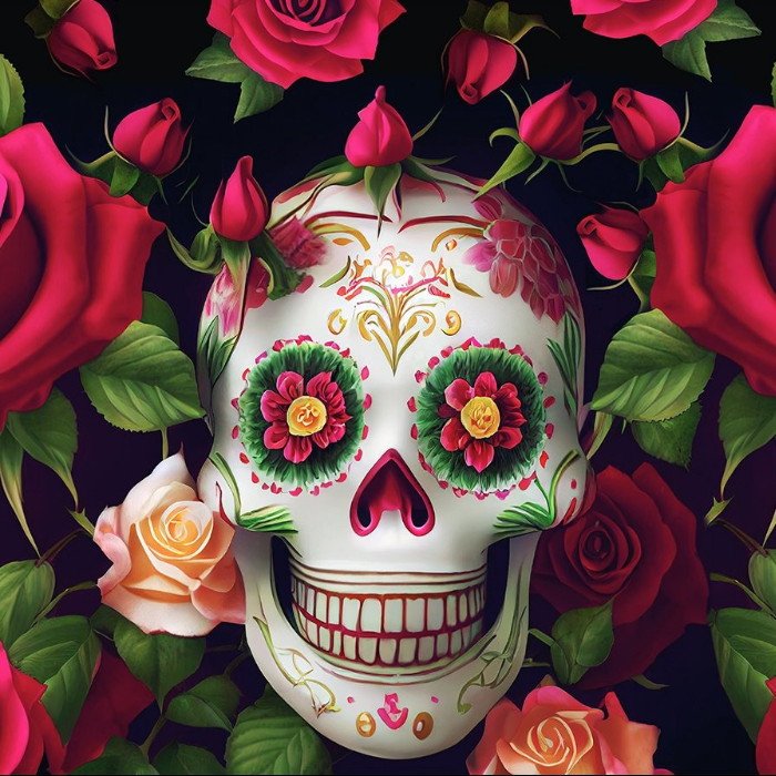 Solve mexican-style-sugar-skull-red-ro jigsaw puzzle online with 25 pieces