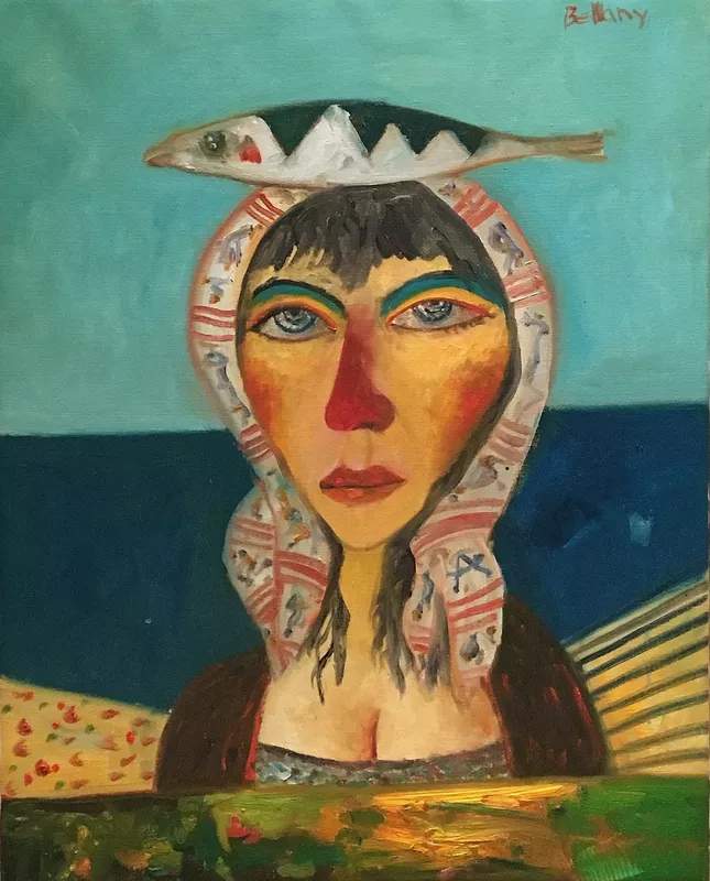 Solve John Bellany Artwork - 'Woman wearing Headscarf, with Fish ...