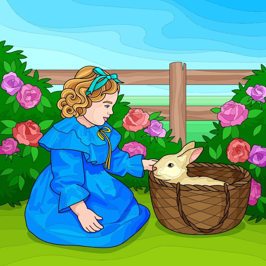 Solve PUZZLE - Little Girl With Pet Rabbit jigsaw puzzle online with 49 pieces
