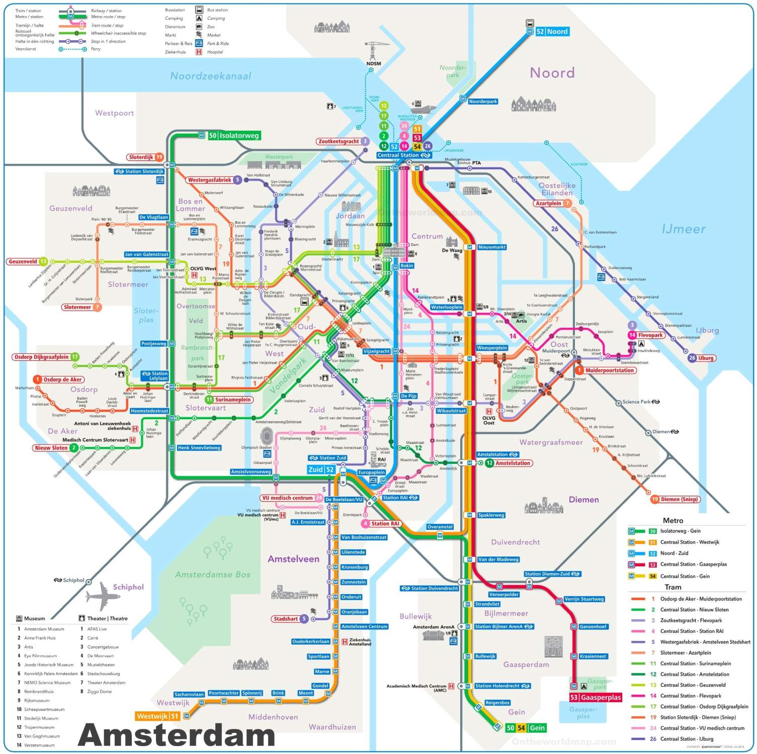 Solve Amsterdam Metro and Tram Map jigsaw puzzle online with 600 pieces