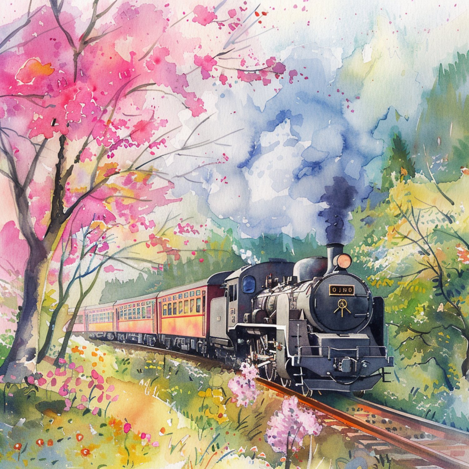 Solve Spring Train Ride jigsaw puzzle online with 121 pieces