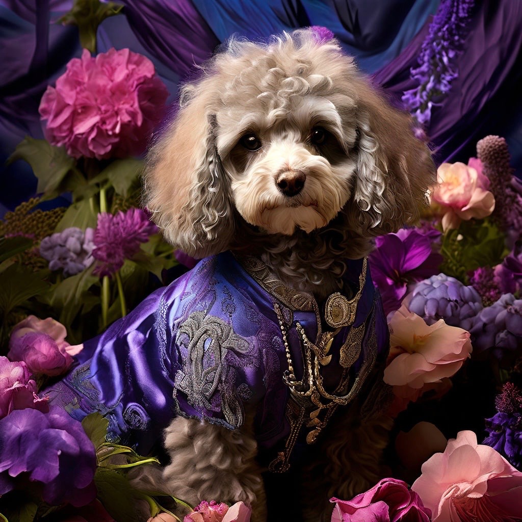 Solve Cockapoo in pre-Raphaelite clothing jigsaw puzzle online with 196 ...