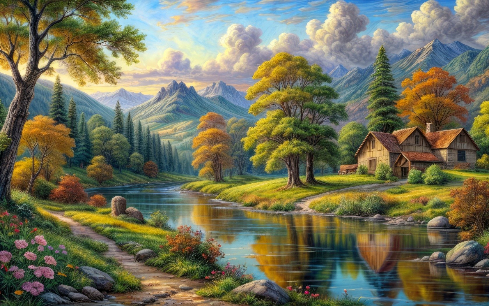 Solve PUZZLE - Peaceful Countryside jigsaw puzzle online with 77 pieces