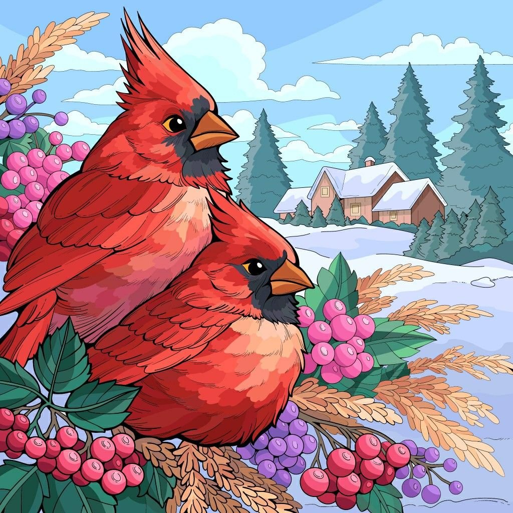 Solve PUZZLE - Wintering Cardinal's jigsaw puzzle online with 81 pieces