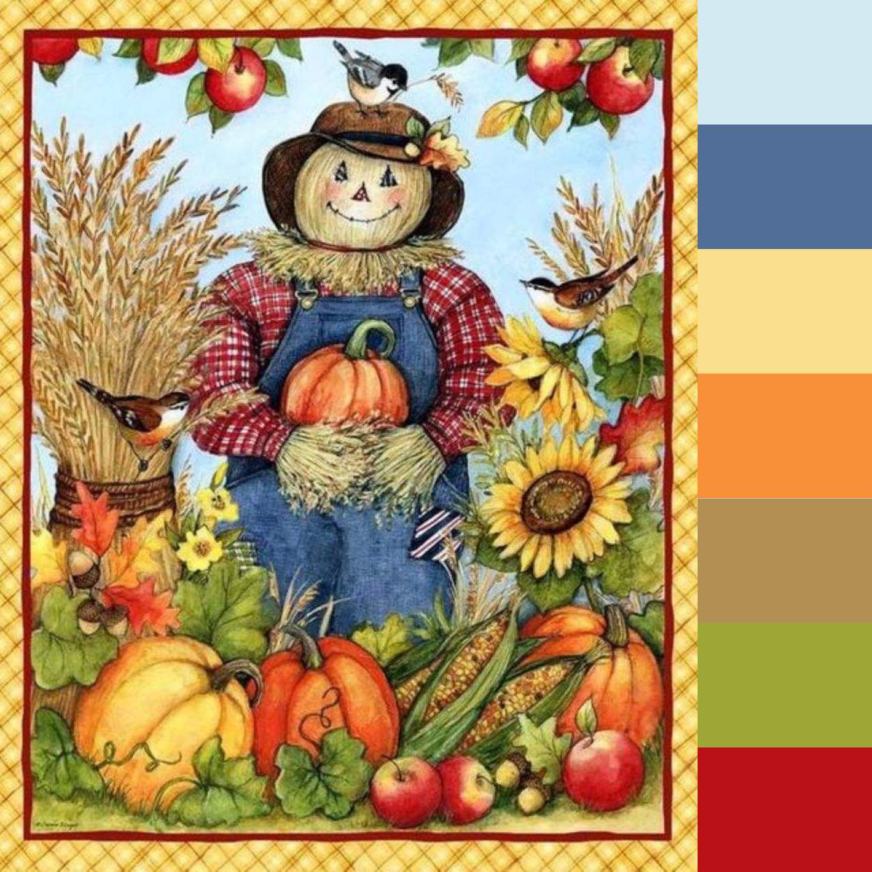 Solve Scarecrow with Birds (Medium) jigsaw puzzle online with 100 pieces