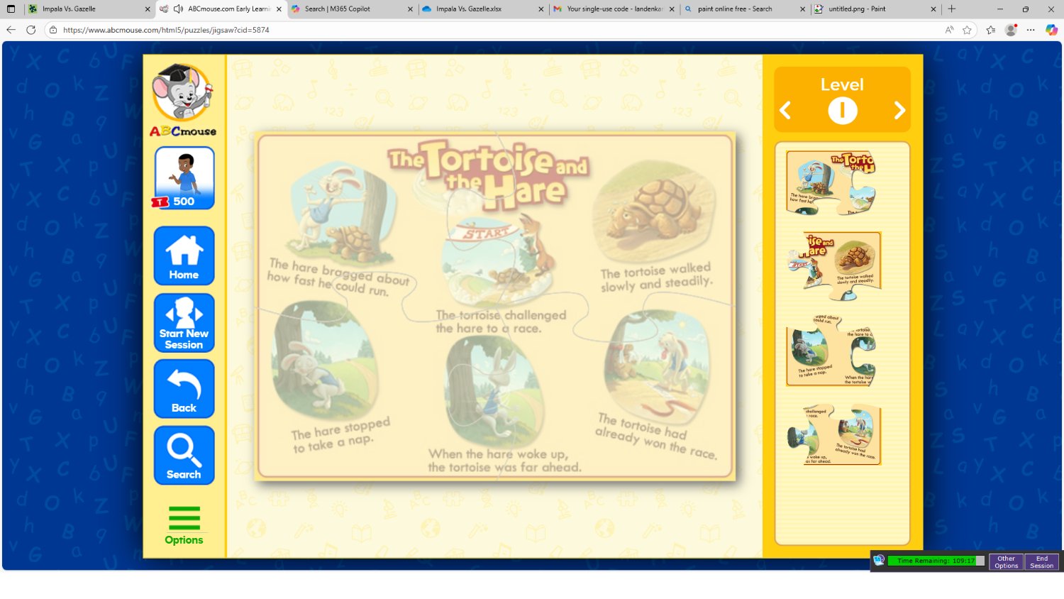 Solve The Tortoise and the Hare jigsaw puzzle online with 15 pieces