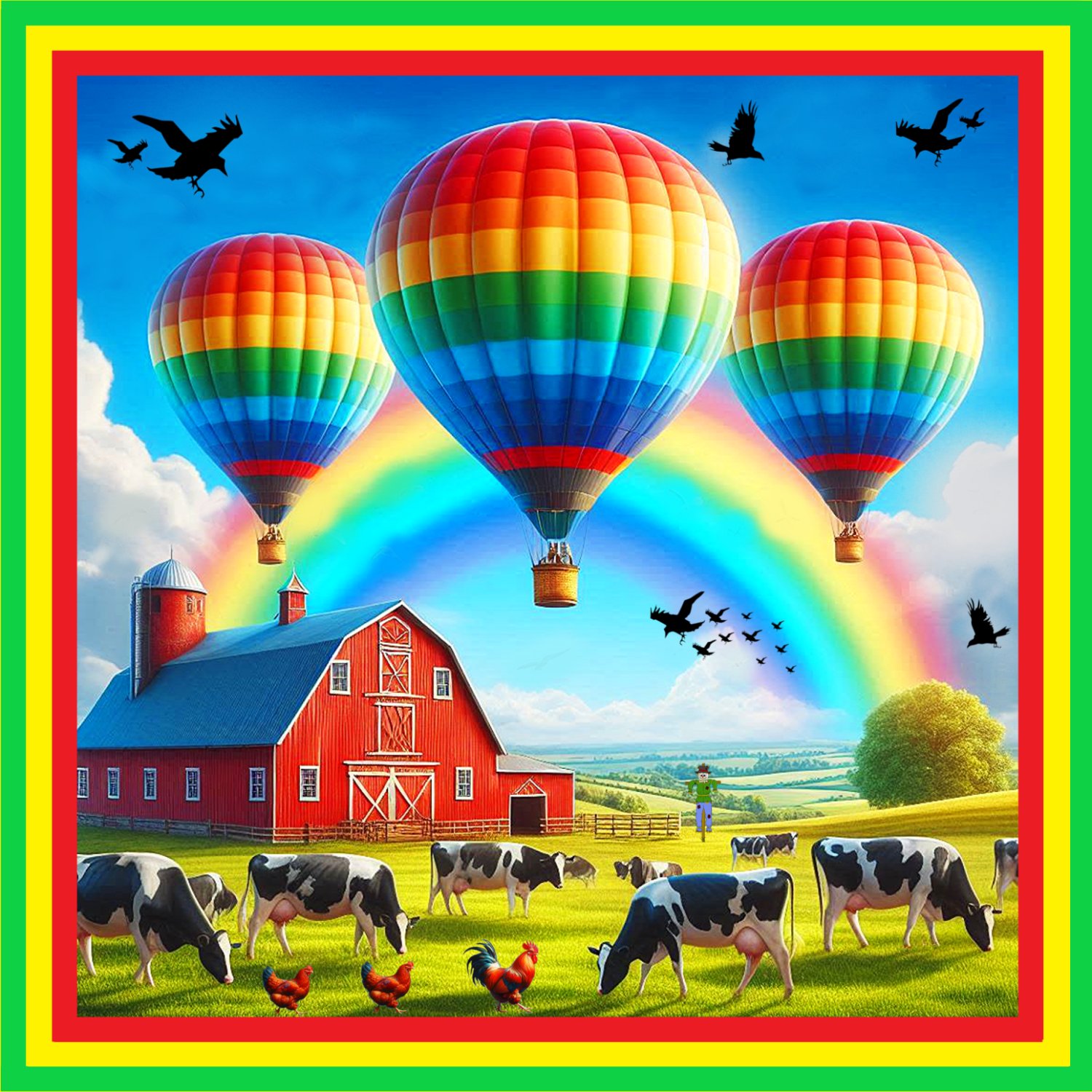 Solve AI Balloons Over the Farm jigsaw puzzle online with 100 pieces