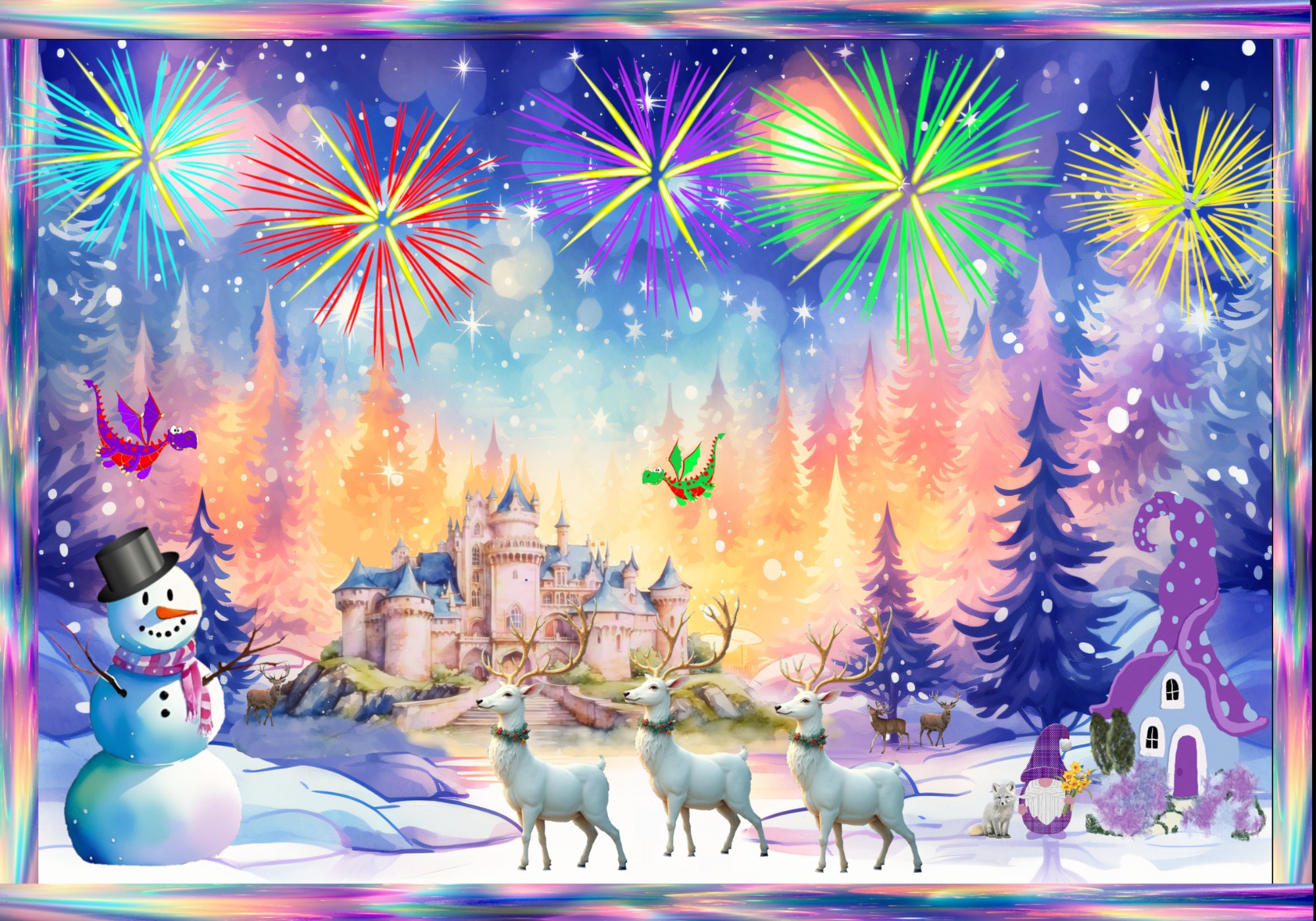 Solve Winter Castle Fireworks jigsaw puzzle online with 96 pieces