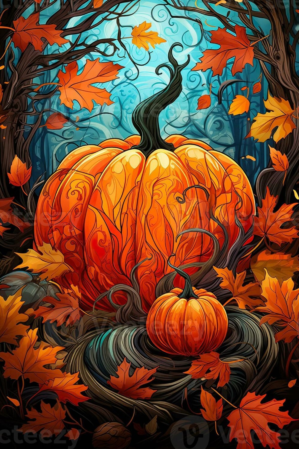 Solve A Vibrant Whimsical Pumpkin,,, jigsaw puzzle online with 70 pieces
