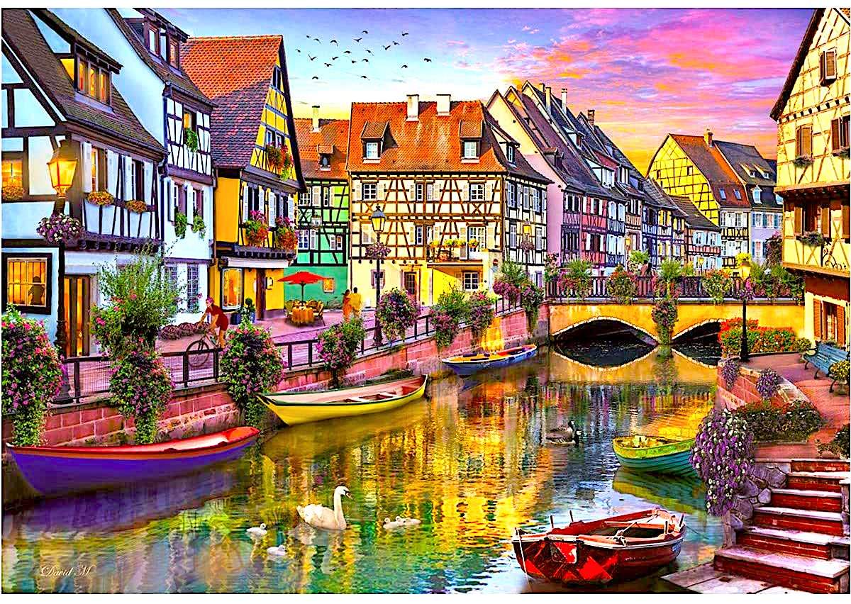 Solve Canal Village Art Scene jigsaw puzzle online with 108 pieces