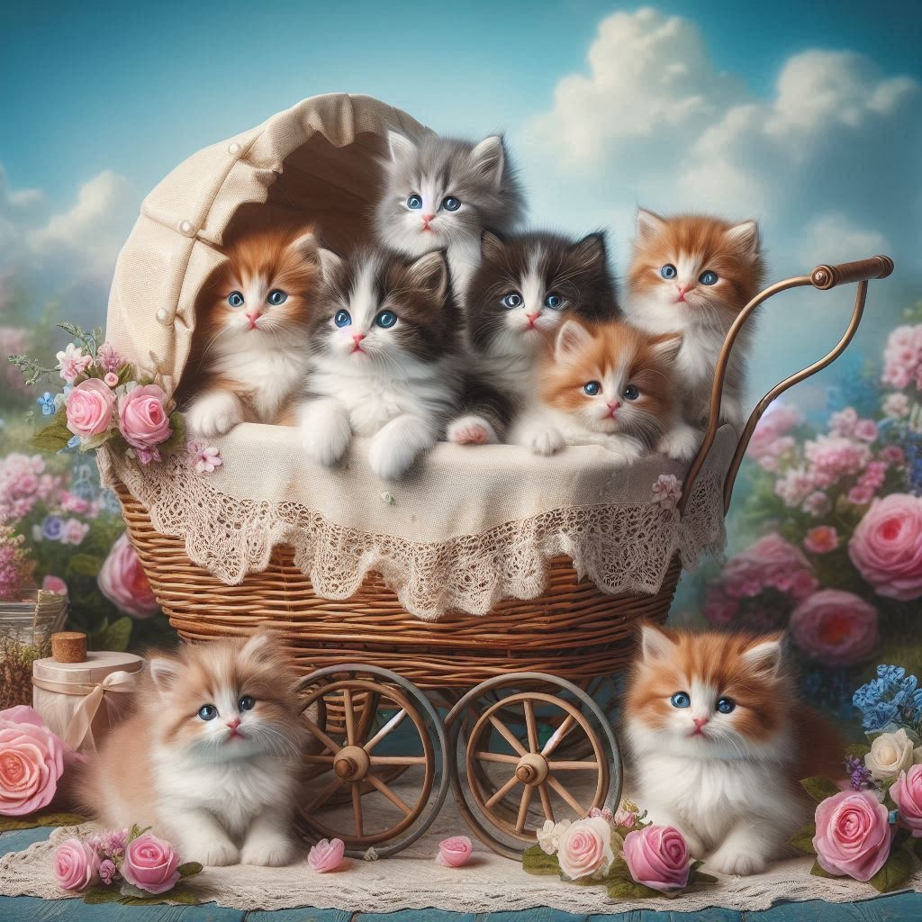 Solve Precious little kittens in an old-time baby buggy jigsaw puzzle ...