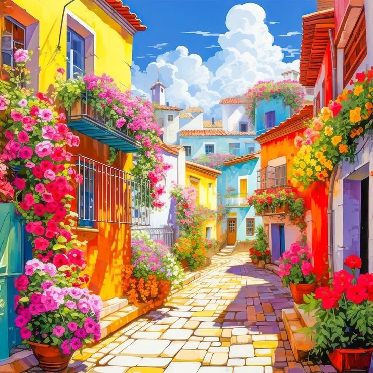 Solve Painted City jigsaw puzzle online with 64 pieces