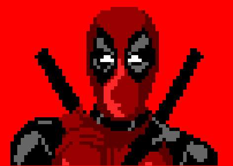 Solve Deadpool pixel art jigsaw puzzle online with 24 pieces