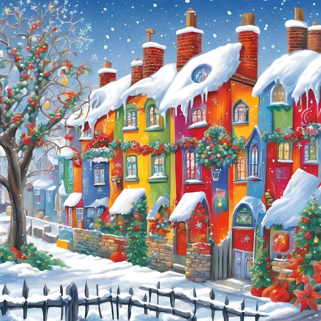 Solve Snowy Street jigsaw puzzle online with 100 pieces