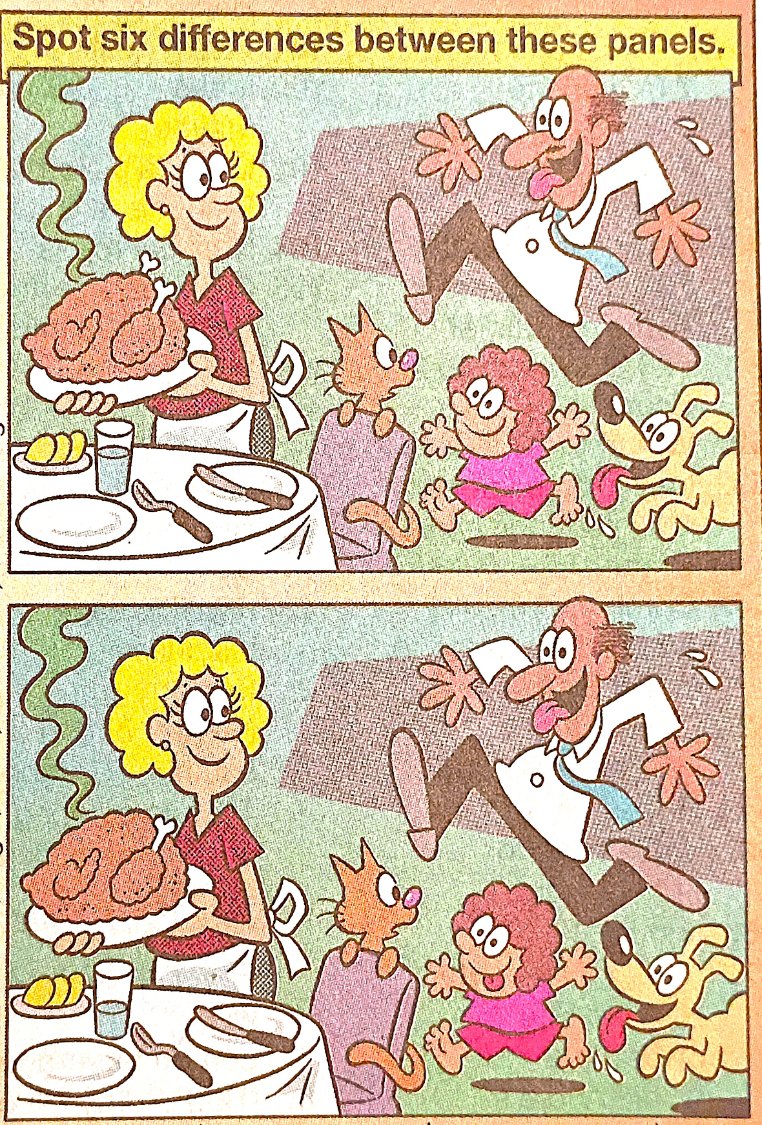 Solve Spot the 6 Differences jigsaw puzzle online with 15 pieces