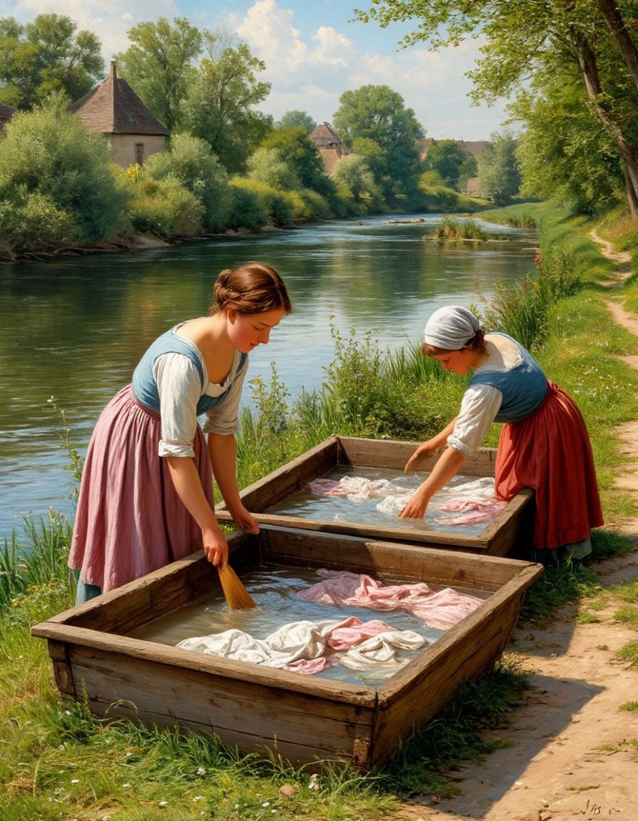 Solve Laundry in the river jigsaw puzzle online with 130 pieces