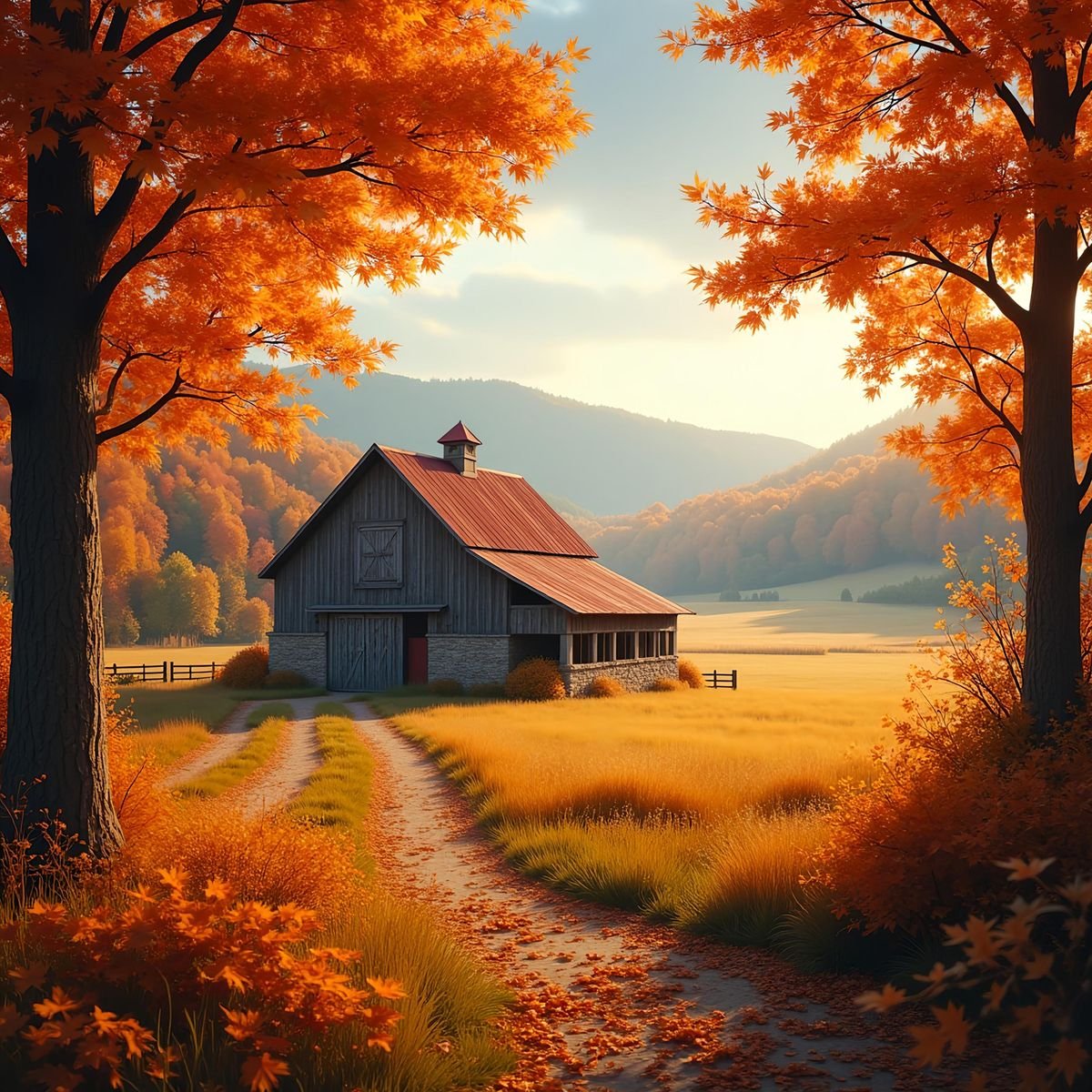 Solve Autumn Landscape with Farmhouse jigsaw puzzle online with 64 pieces