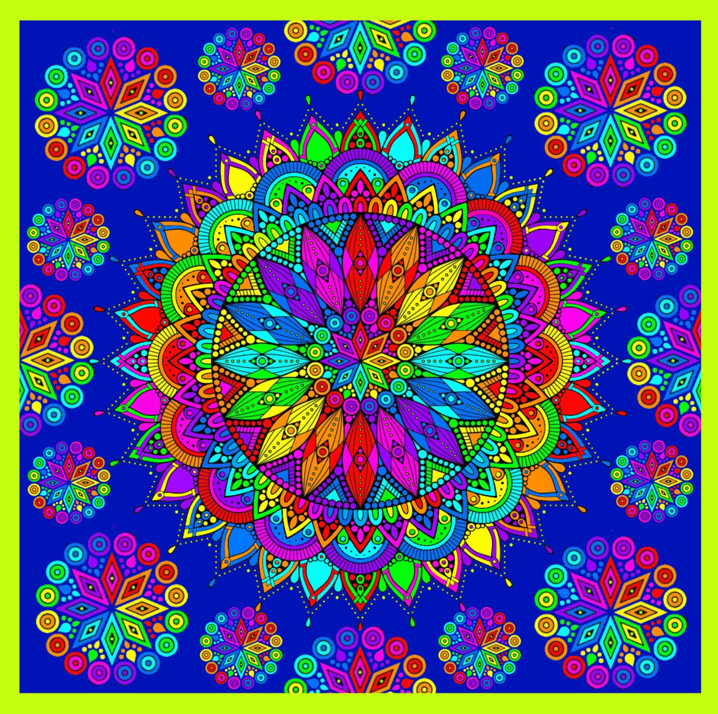 Solve Mandala Blue Rainbow jigsaw puzzle online with 49 pieces