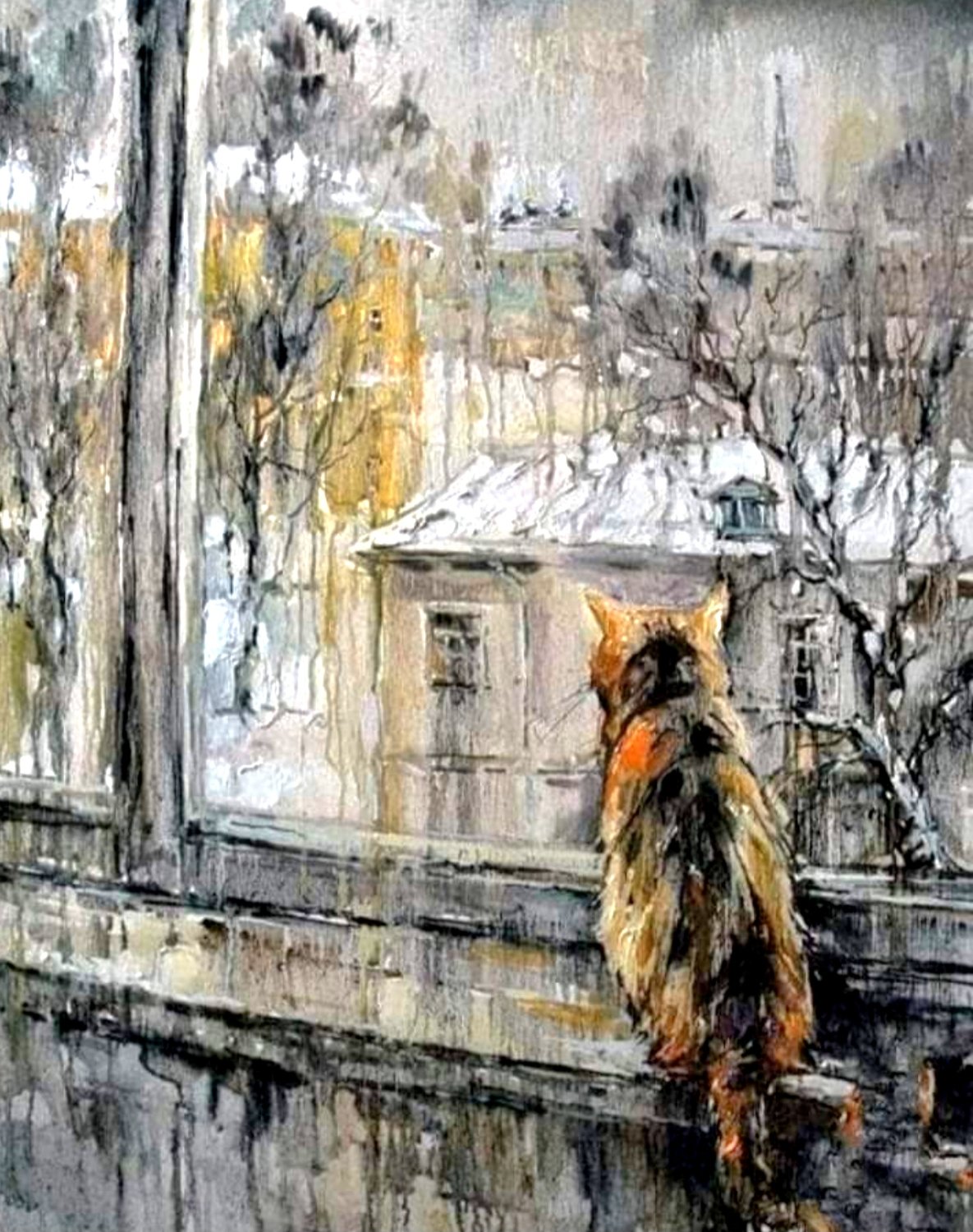 Solve Ginger Cat On A Dreary Monday jigsaw puzzle online with 80 pieces