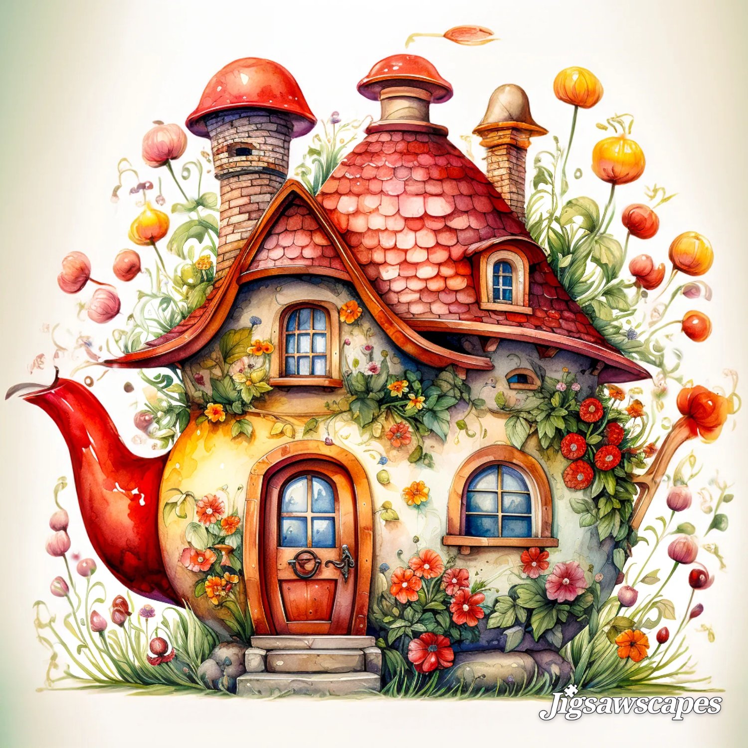 Solve The blooming teapot . . . . . jigsaw puzzle online with 64 pieces
