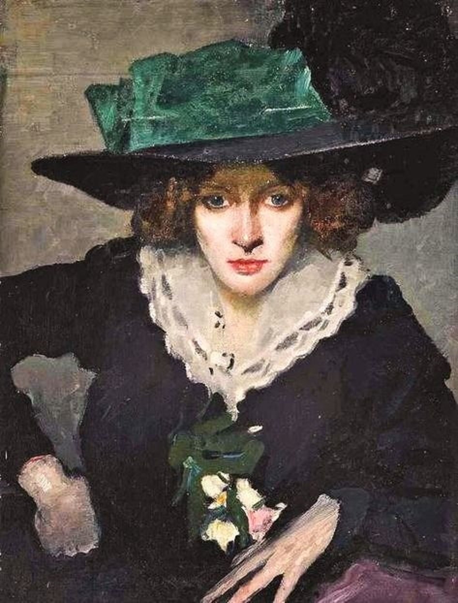Solve Wolmark, Alfred Aaron ~ (Polish 1877-1961) ~ Sarah in a Large Hat ...