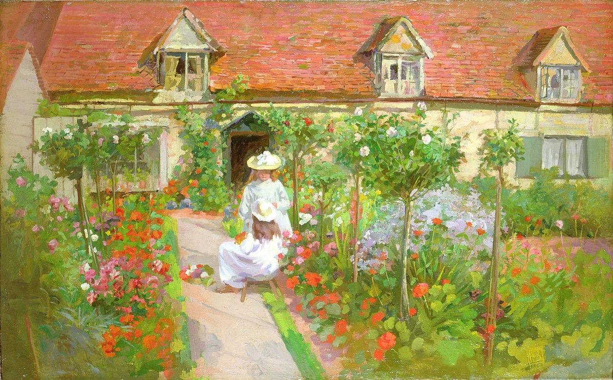 Solve H. Francis Bate - Cottage Garden, Summer jigsaw puzzle online with 160 pieces