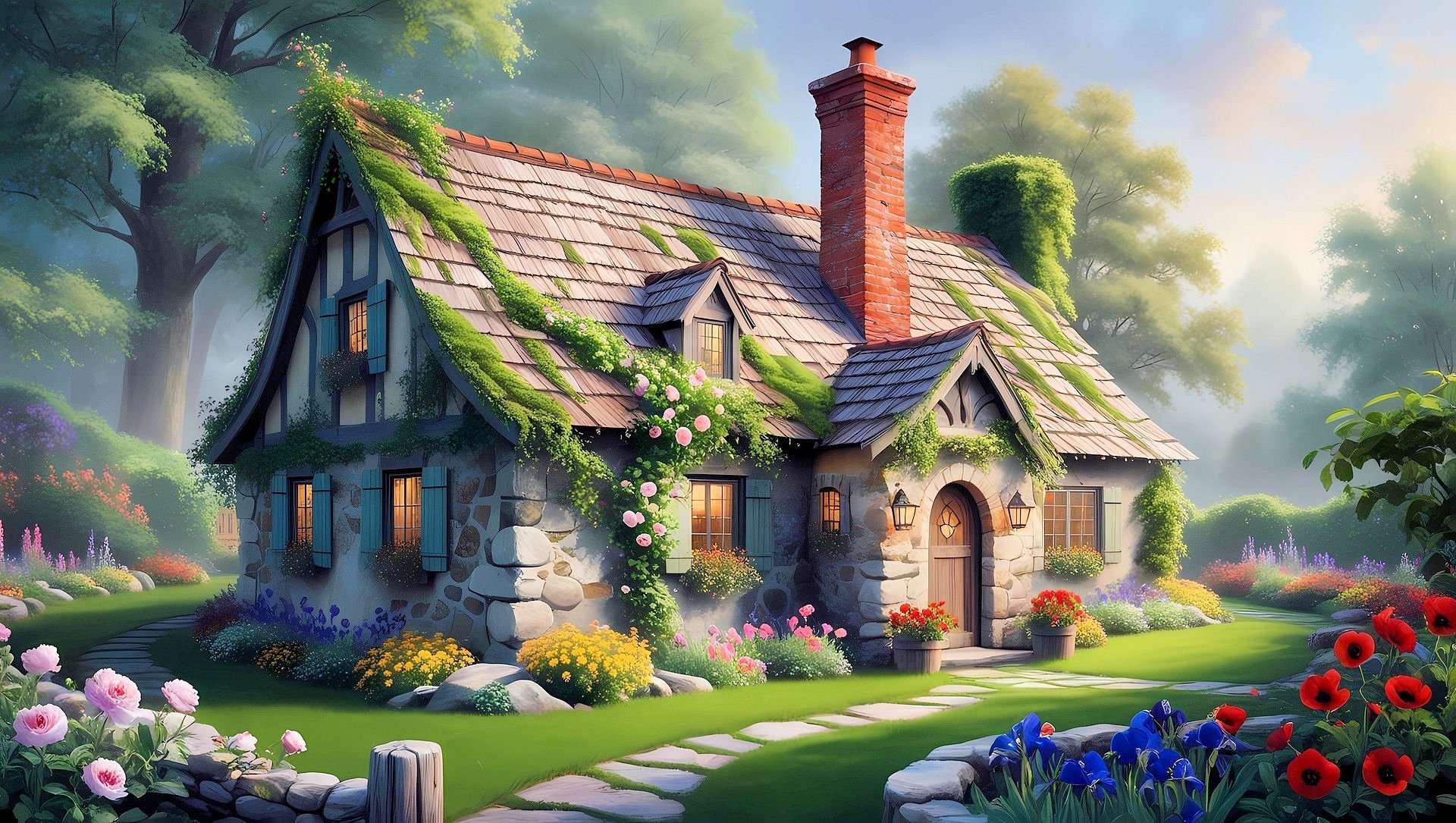 Solve Stone Cottage, resizable 15 to 589 pieces jigsaw puzzle online ...