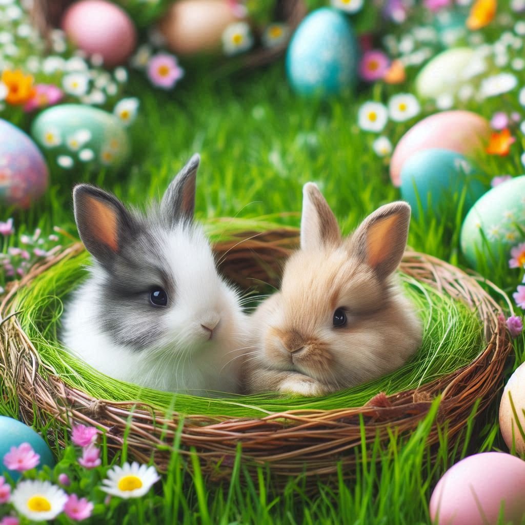 Solve Easter Bunnies jigsaw puzzle online with 49 pieces