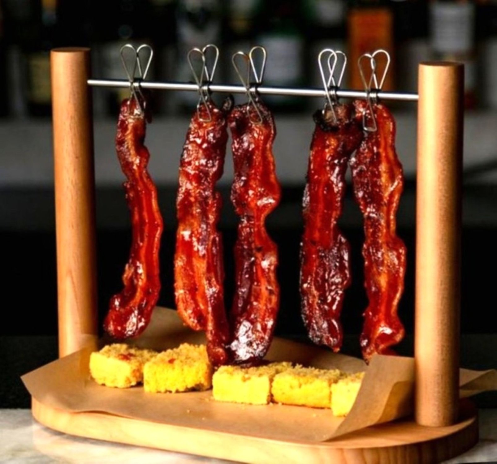 Solve Hang'N Bacon Hanging bacon over cornbread with a choice of mango ...