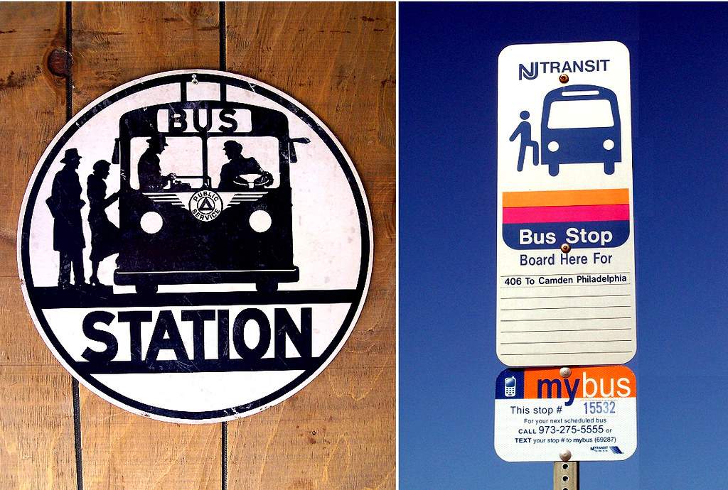 Solve old to new bus stop signs jigsaw puzzle online with 96 pieces