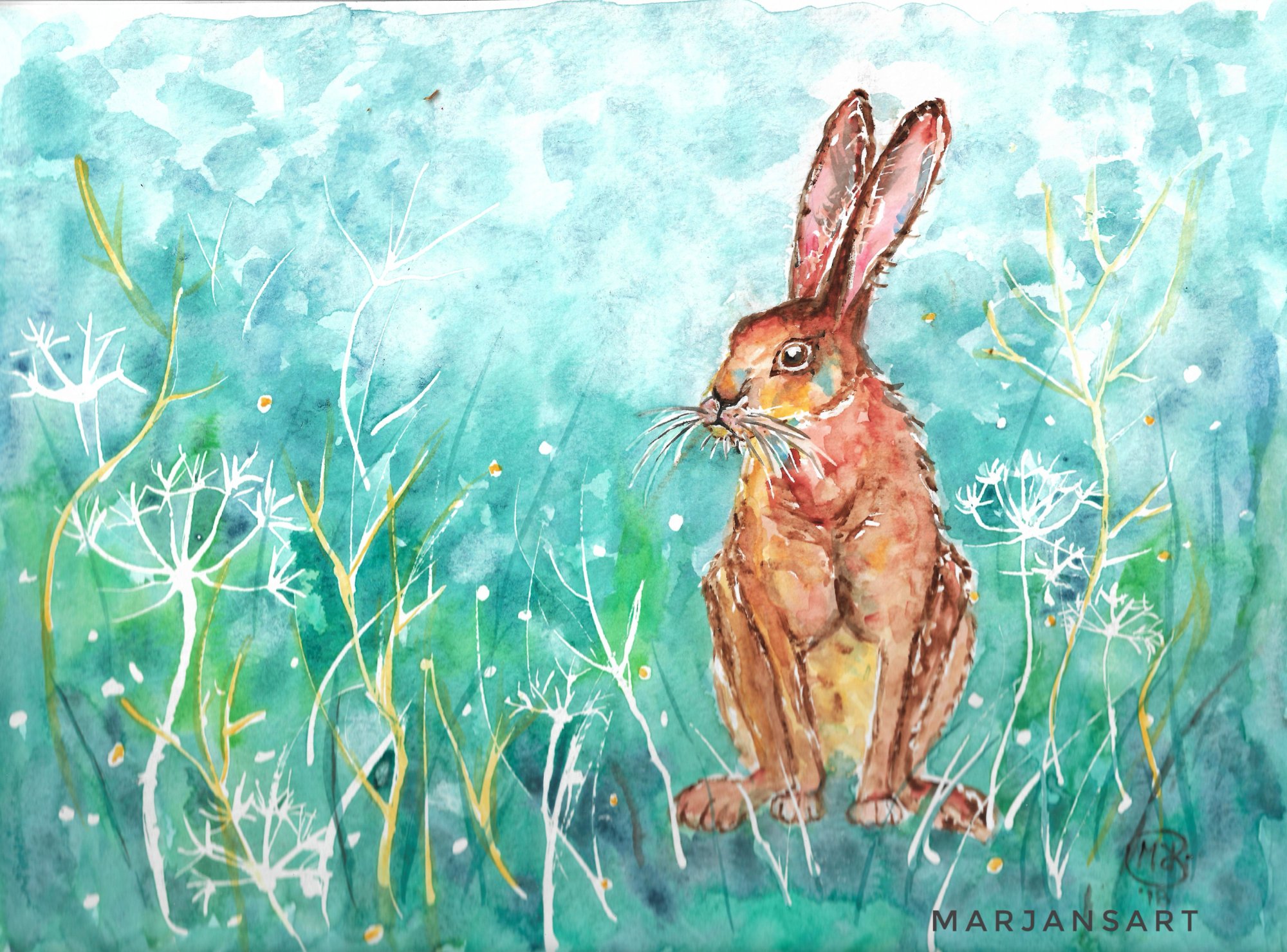 Solve "Hare" original watercolour painting jigsaw puzzle online with 88 ...
