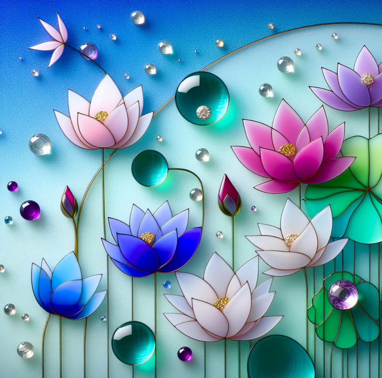 Solve Dewdrops & Lotus Flowers jigsaw puzzle online with 49 pieces