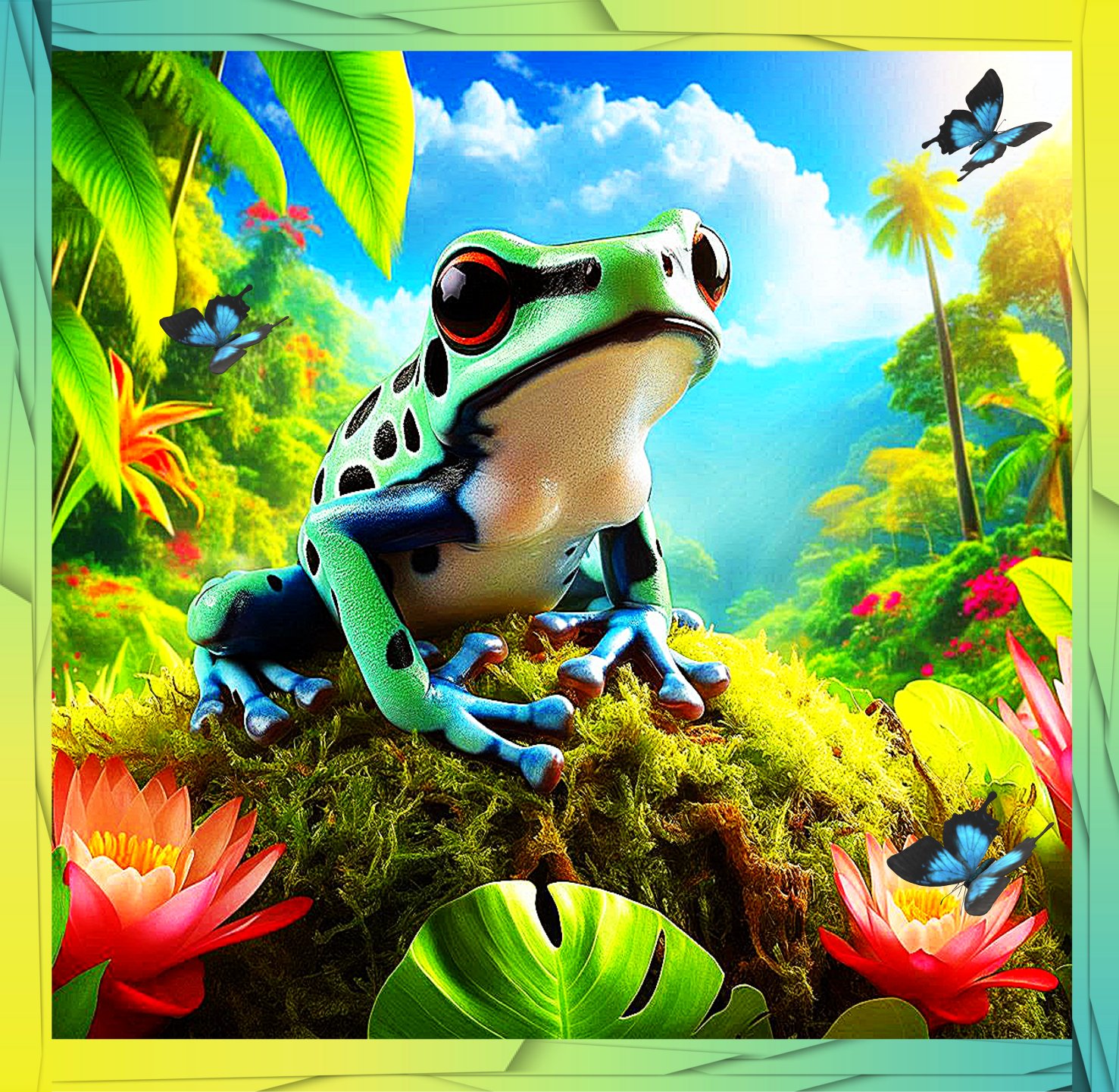 Solve AI Green and Black Poison Dart Frog jigsaw puzzle online with 196 pieces