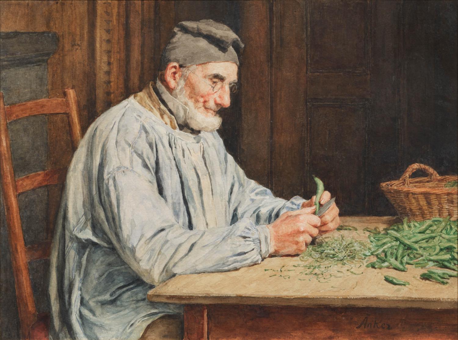 Solve Albert Anker (Swiss, 1831–1910), A Farmer Preparing Beans jigsaw ...