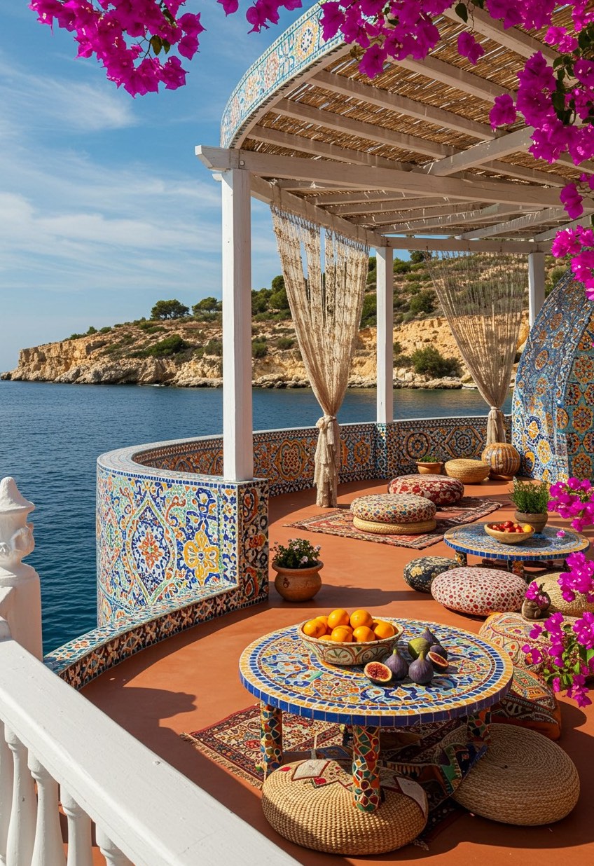 Solve Stunning ceramic tiled terrace overlooking the ocean jigsaw ...