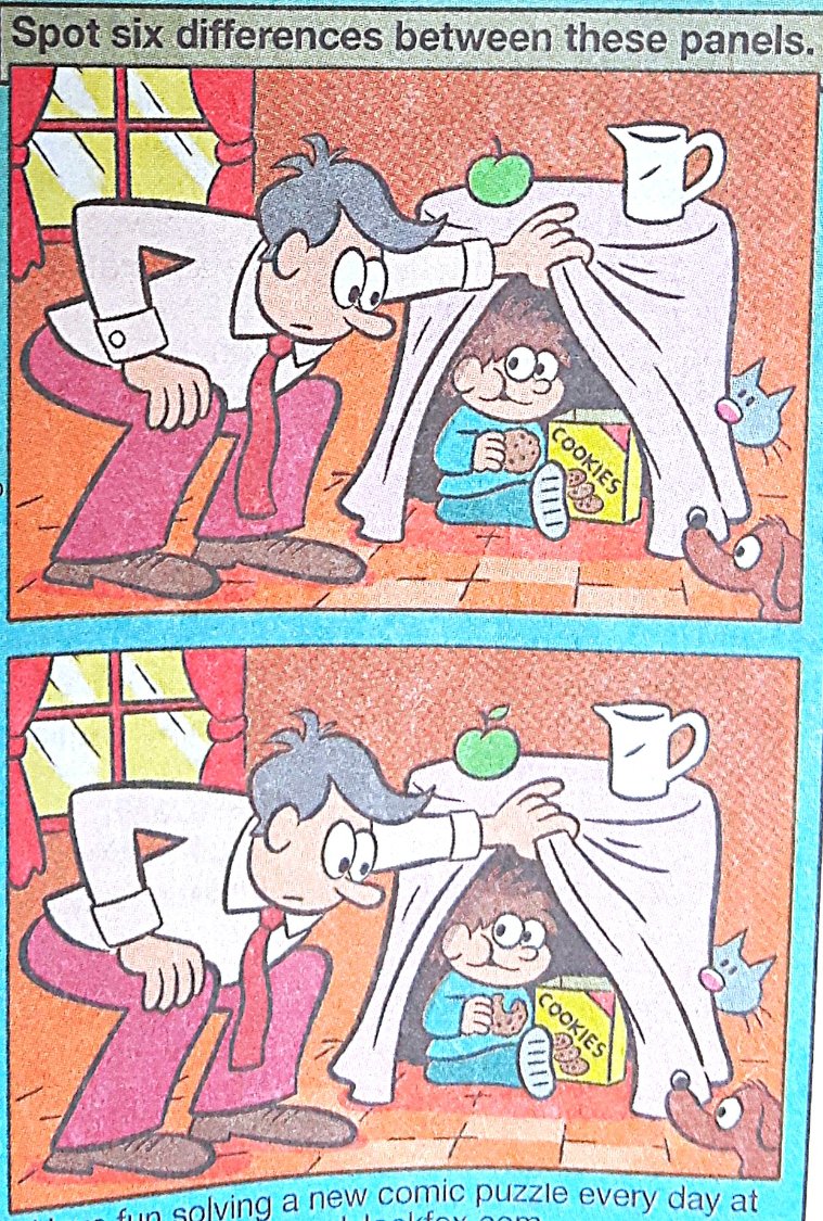 Solve Spot the 6 Differences jigsaw puzzle online with 12 pieces