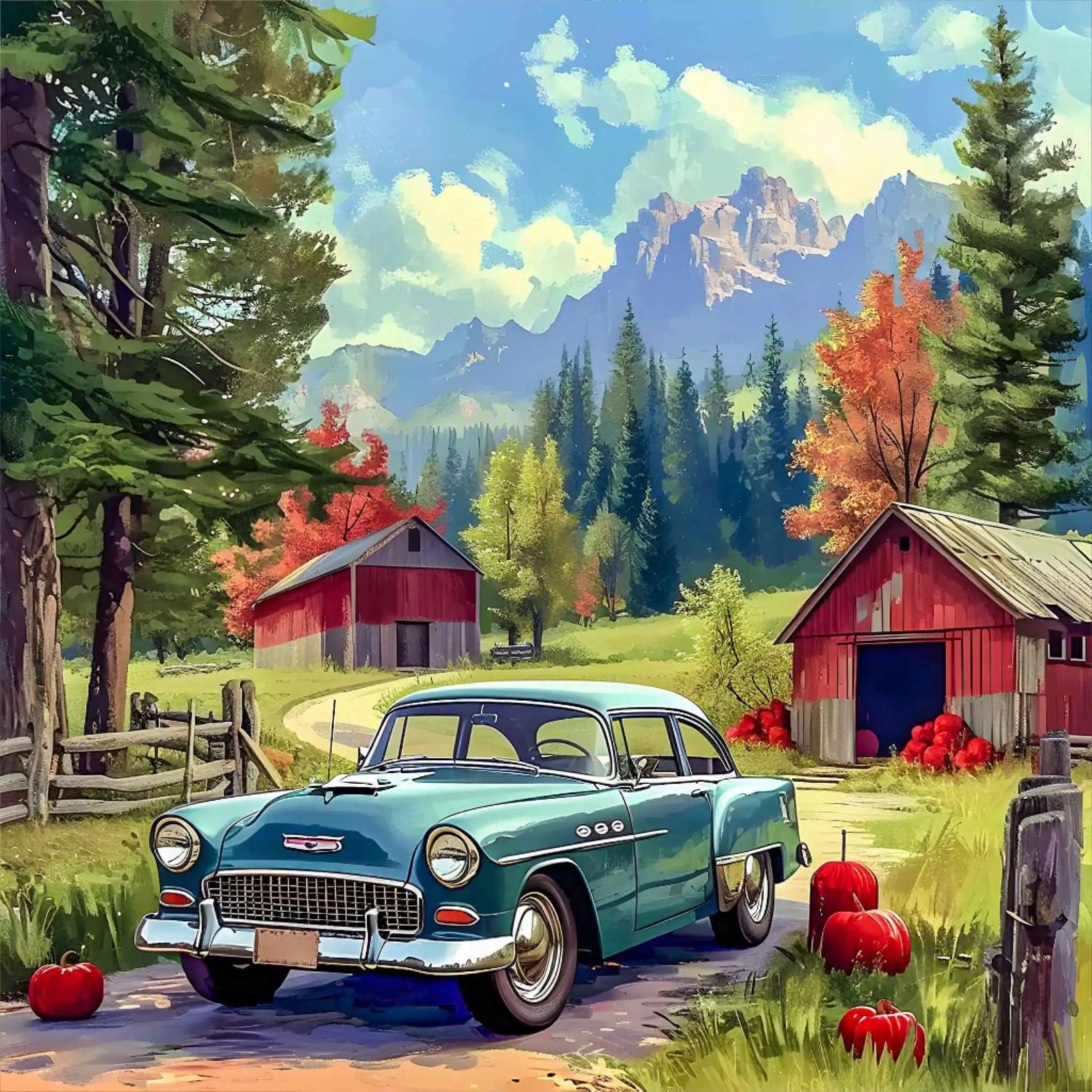 Solve PUZZLE - Country Scene And Classic Car jigsaw puzzle online with ...