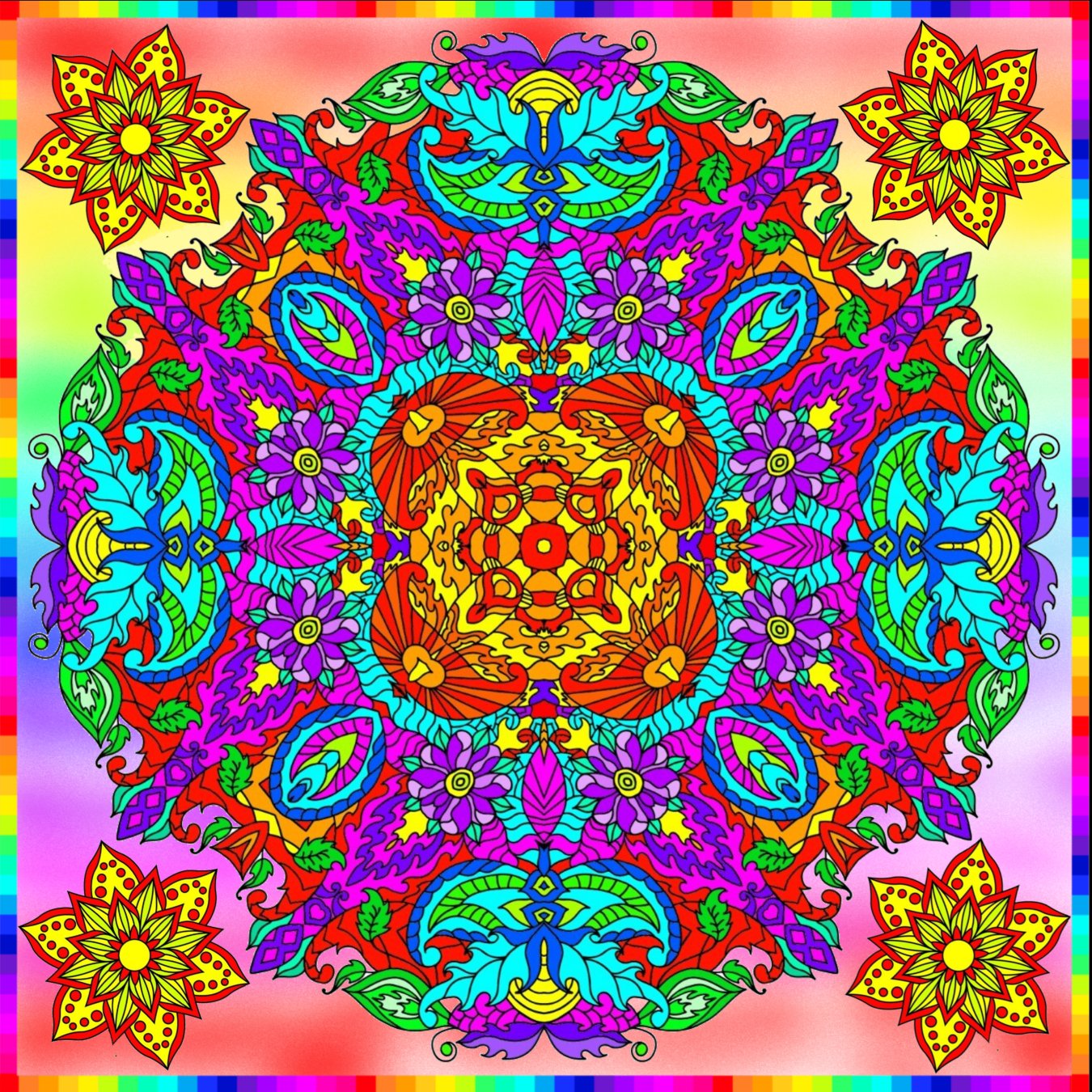 Solve Mandala Bright Busy 1104z jigsaw puzzle online with 196 pieces