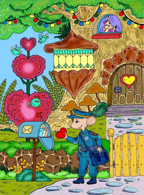 Solve Nice little town - The mailman 💌 jigsaw puzzle online with 88 pieces