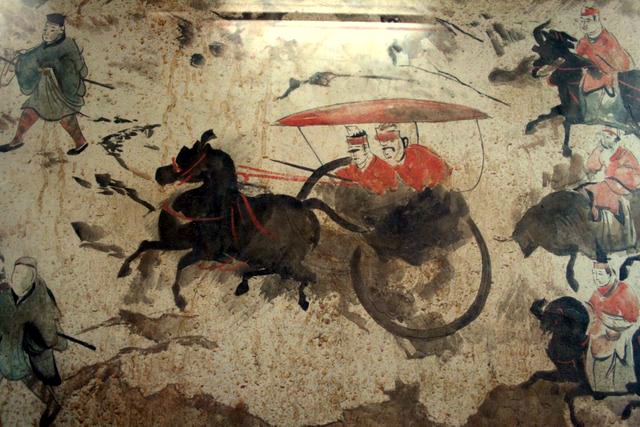 Solve Eastern Han Dynasty tomb fresco of chariots, horses, and men ...