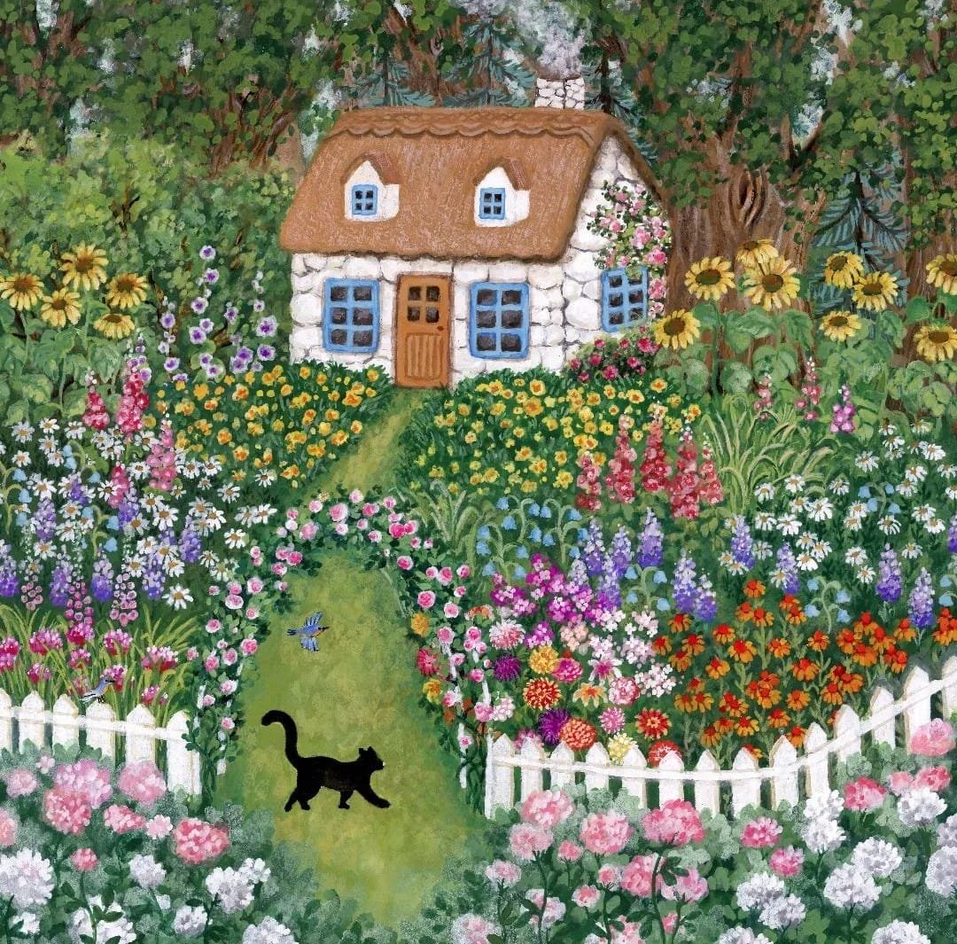 Solve Black cat in the flower garden jigsaw puzzle online with 36 pieces