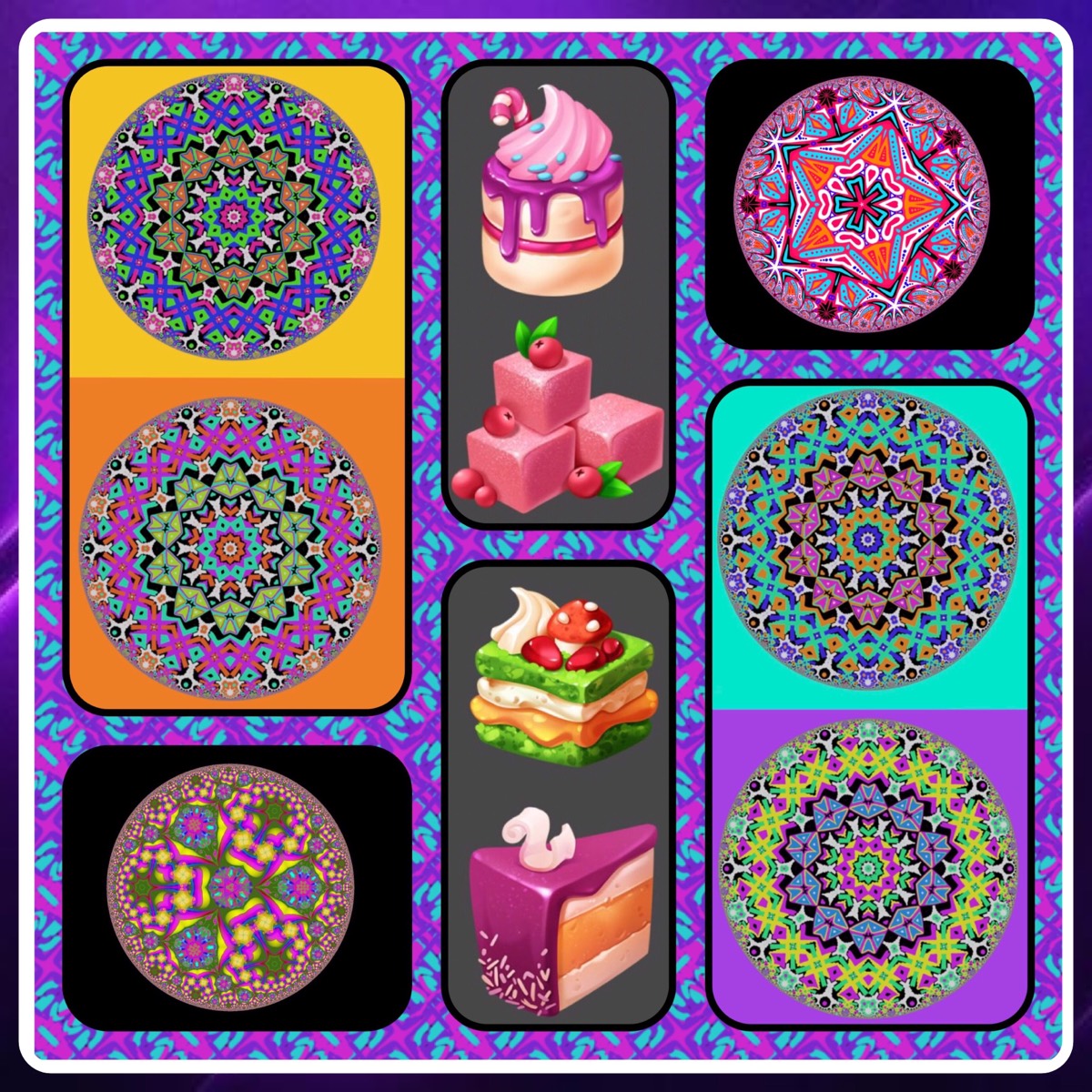 Solve Kaleidos and Cakes jigsaw puzzle online with 256 pieces