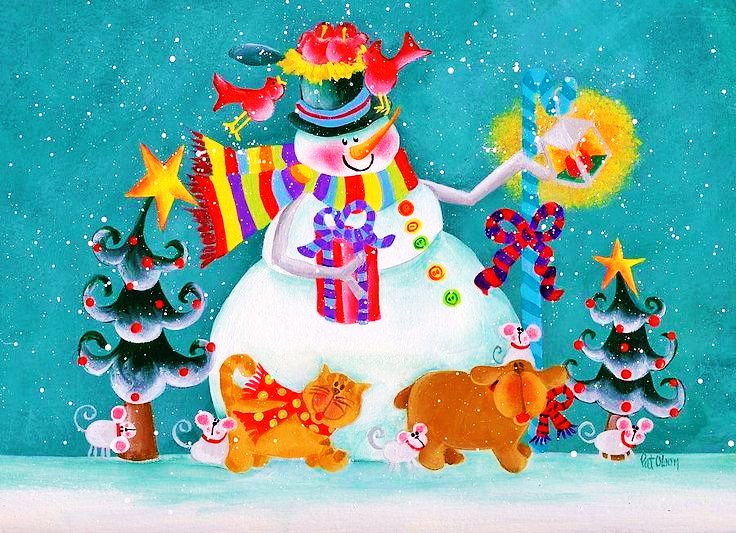 Solve Jolly Snowman and Friends jigsaw puzzle online with 48 pieces