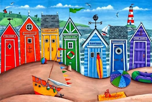 Solve Colorful Beach Huts Along the Shore..... jigsaw puzzle online ...